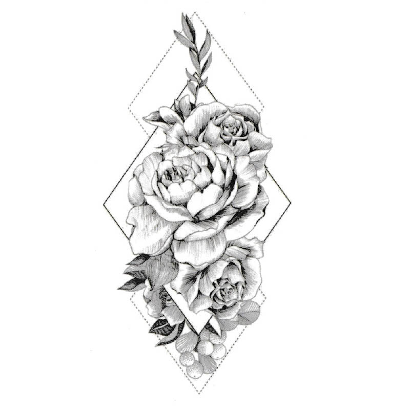 Tatouage ephemere - Roses géométriques - Faux tatouage, temporaire